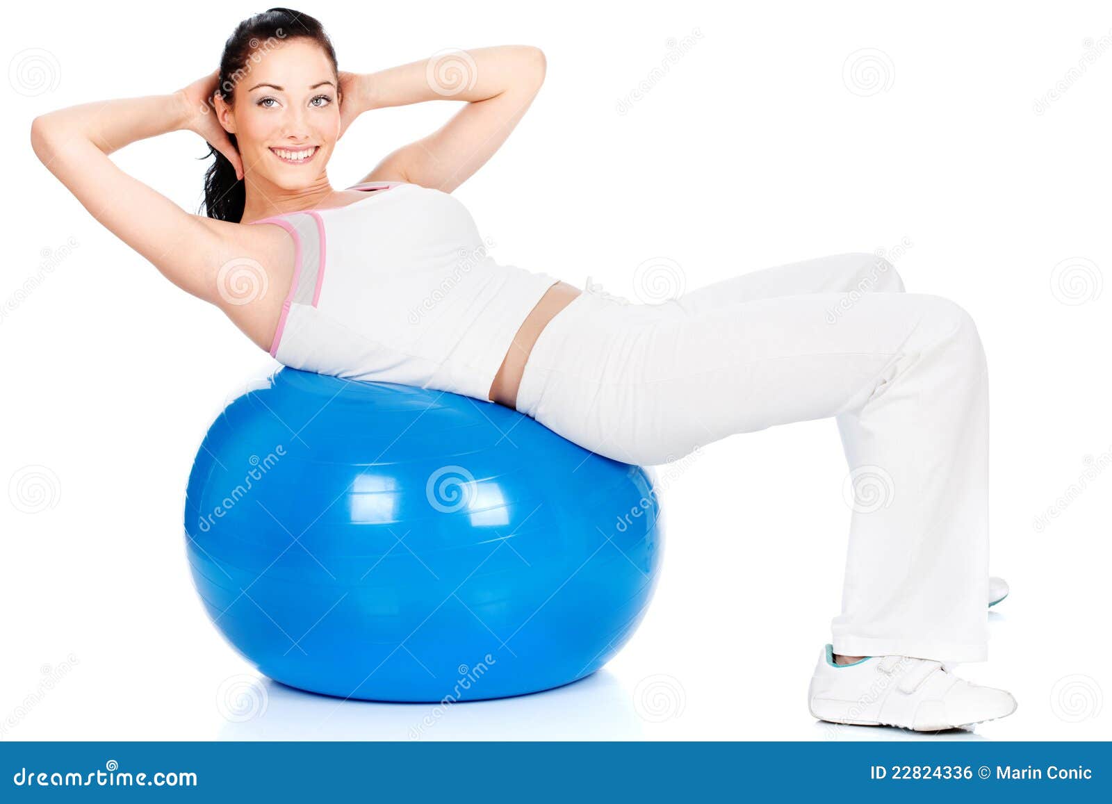 Exercise on the Big Blue Ball Stock Photo - Image of girl, fitness ...