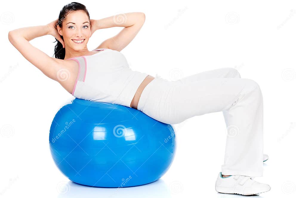 Exercise on the Big Blue Ball Stock Photo - Image of girl, fitness ...