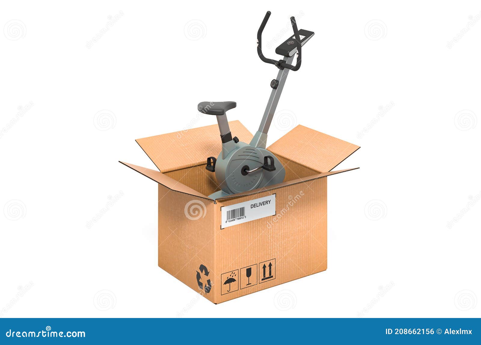 Exercise Bike Inside Cardboard Box, Delivery Concept. 3D Rendering ...
