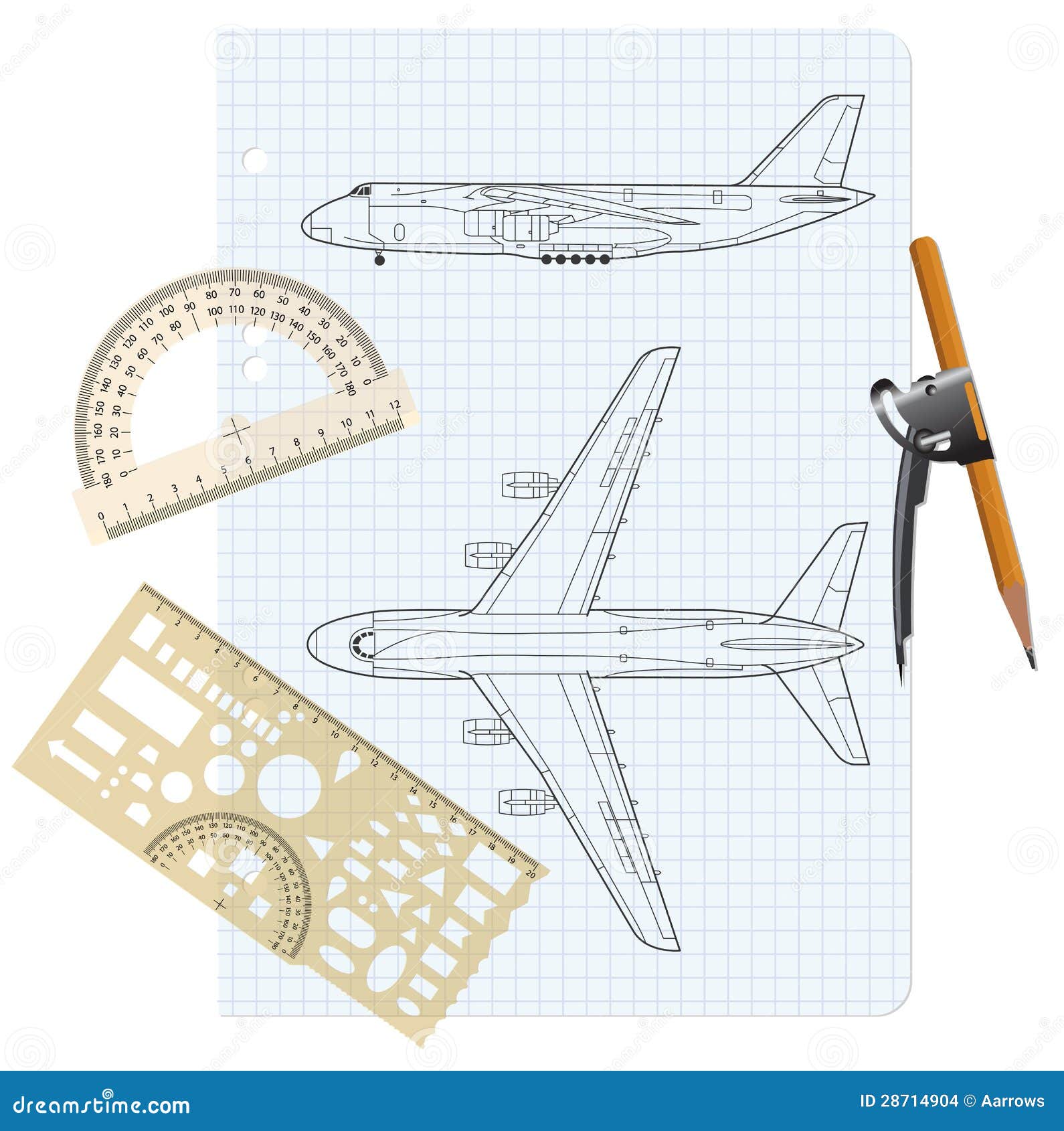 Exercise Book with a Drawing for Model Airplane. Stock Vector ...