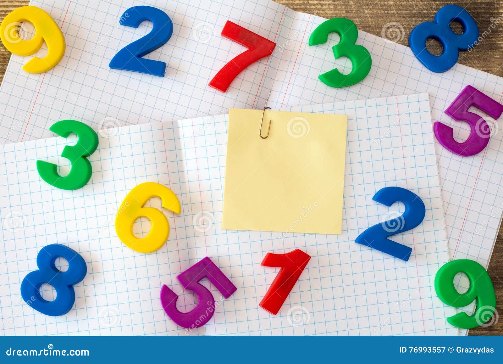 Exercise Book with Numbers and Sticky Note Stock Image - Image of ...