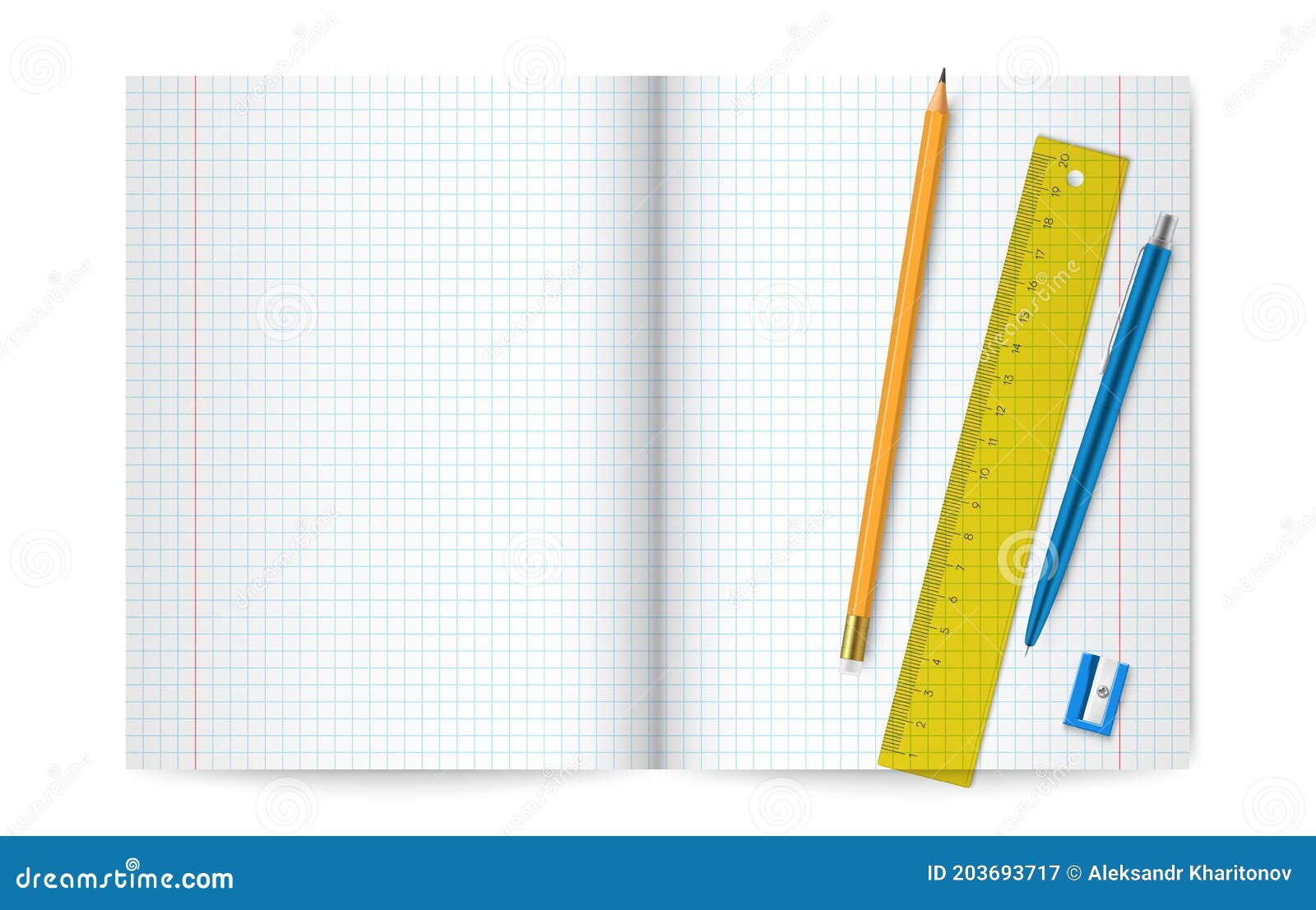 Exercise Book or Open Composition Book Ruler Pen Pencil Sharpener in ...