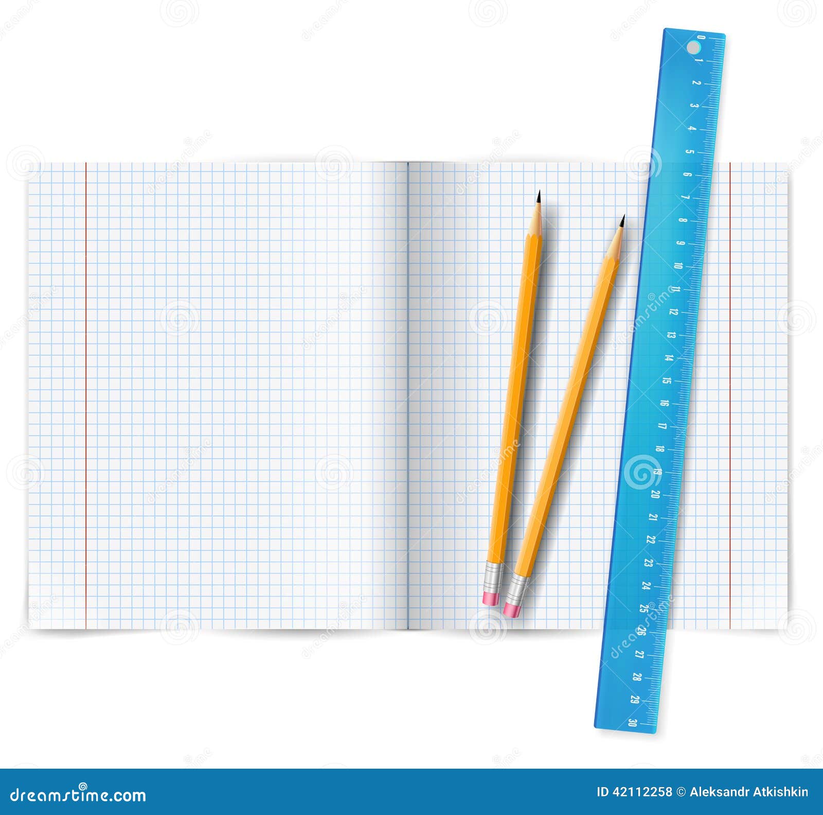 Exercise book with ruler stock vector. Illustration of paper - 42112258
