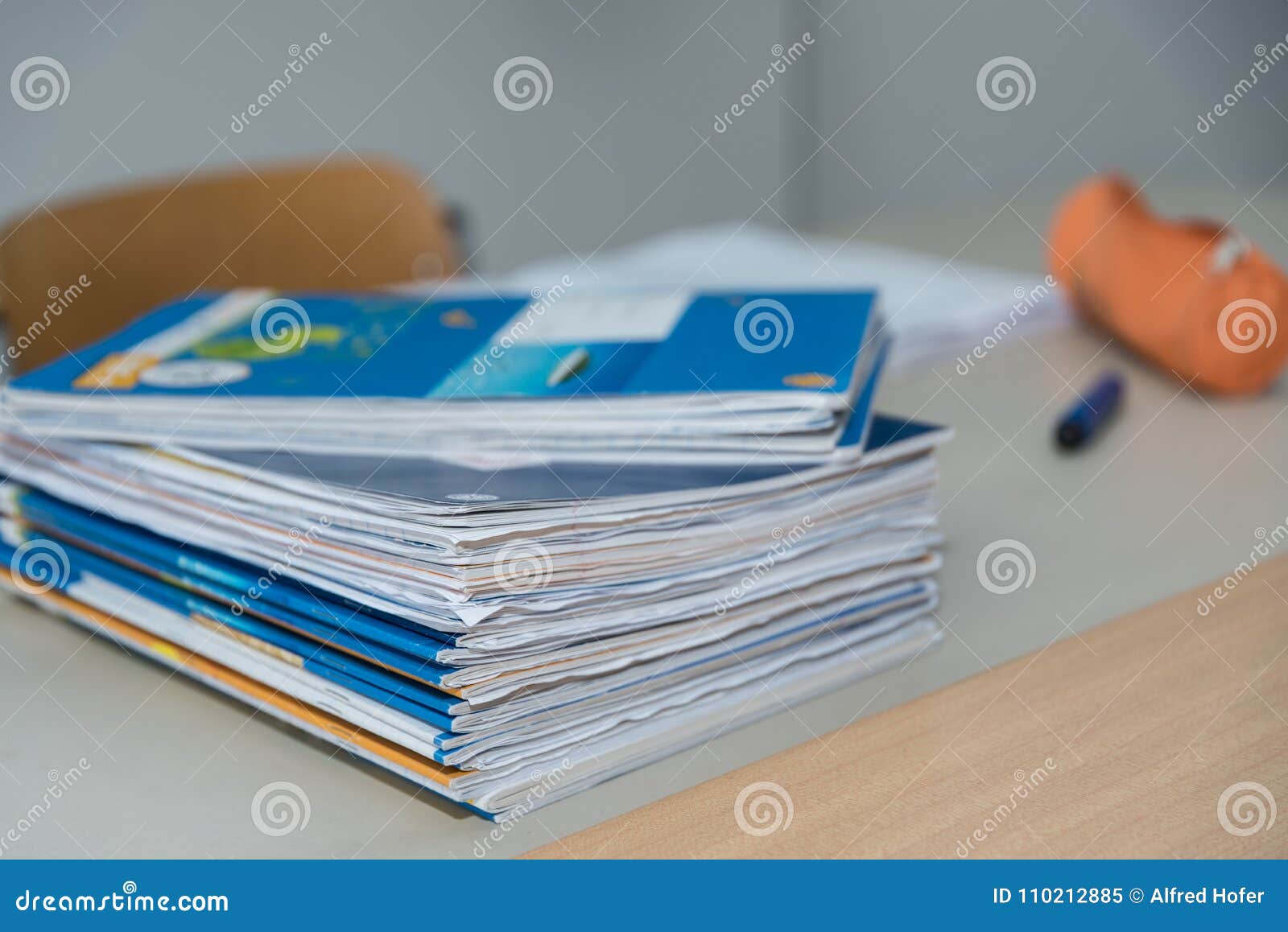 Exercise Books on Teacher`s Desk Stock Image - Image of life, classes ...