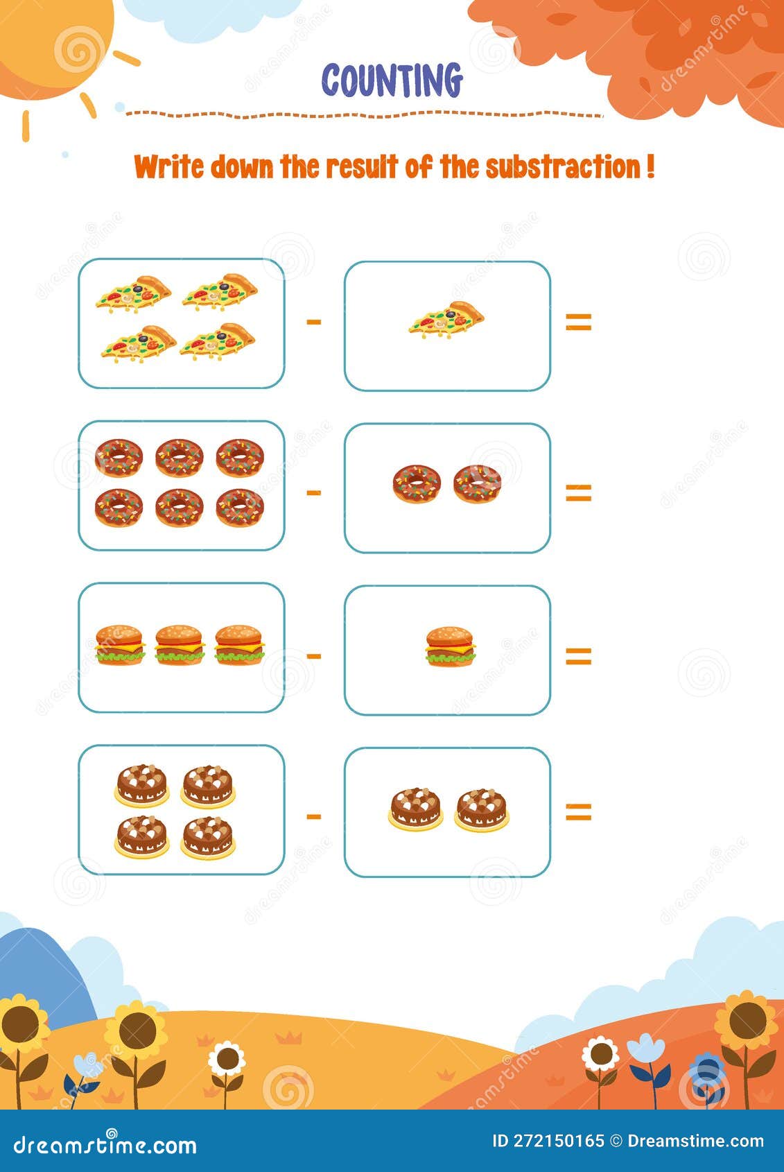 Subtraction Exercise with Foods Stock Vector - Illustration of cartoon ...