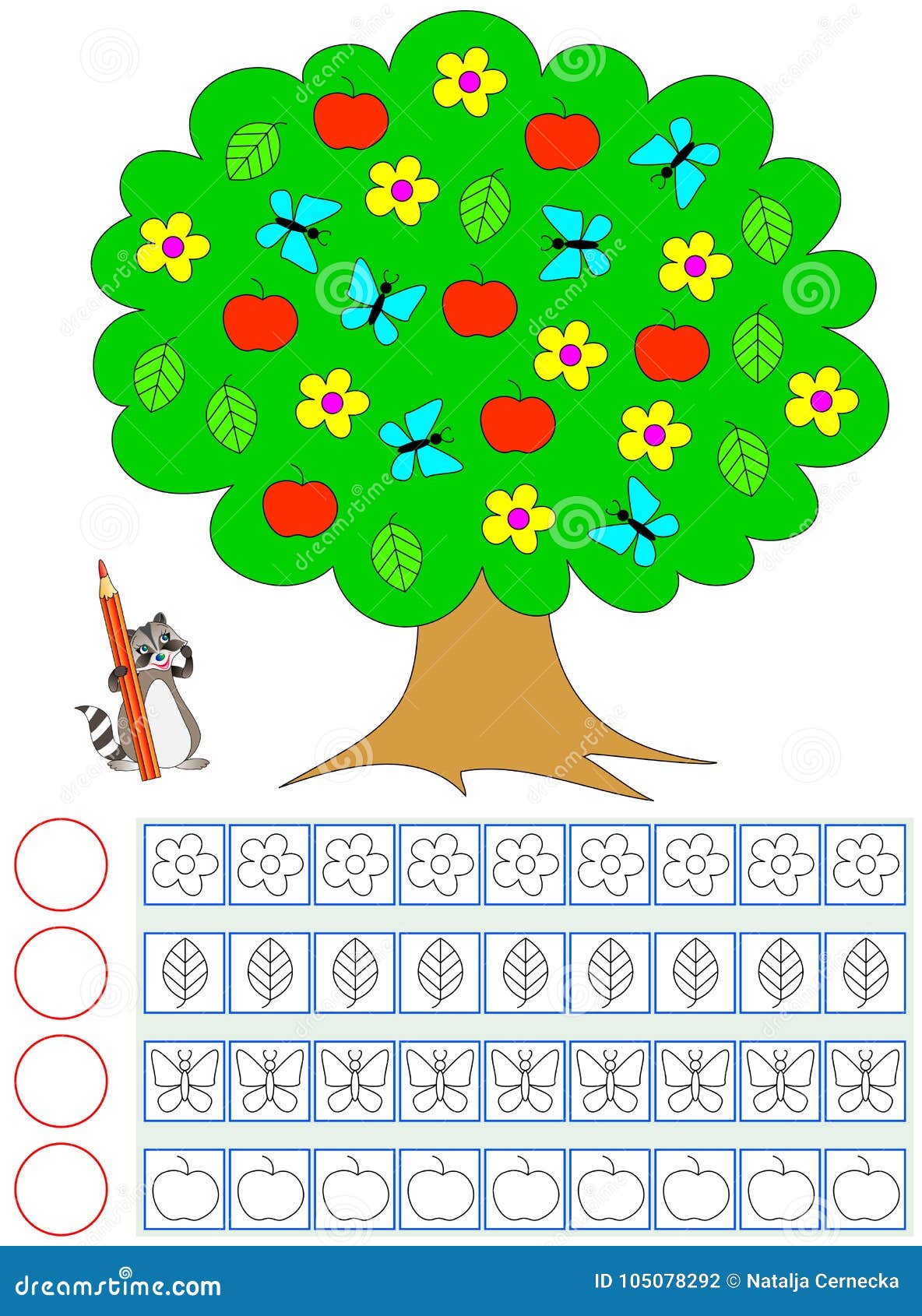 Exercise For Children. Count The Of Objects In The Tree, Paint ...