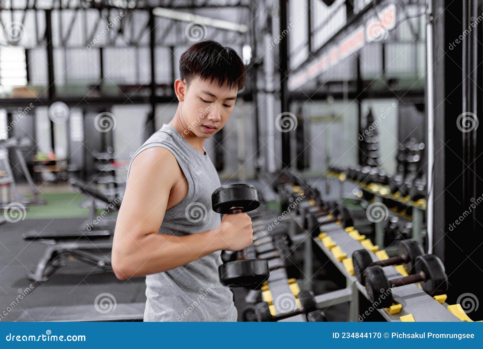 Exercise Concept the Sweaty Guy in Grey Top Looking Down and Doing ...