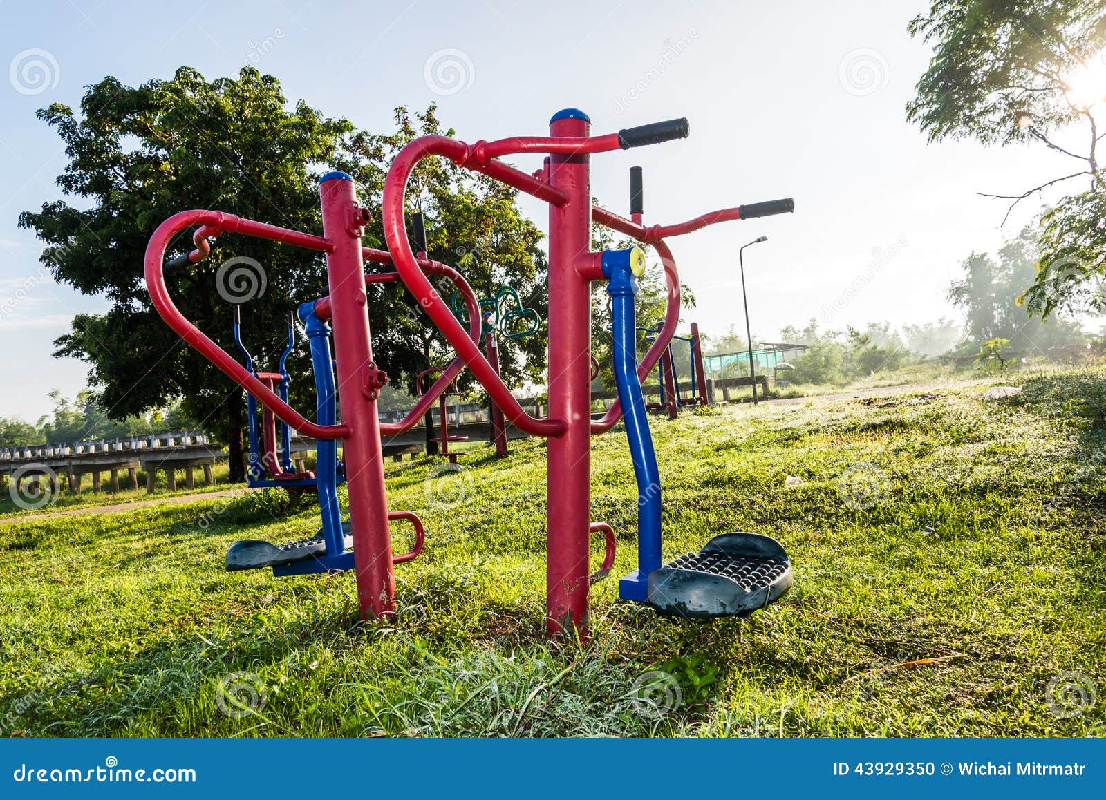 Exercise Equipment in Public Park on Sunrise. Stock Photo - Image of ...