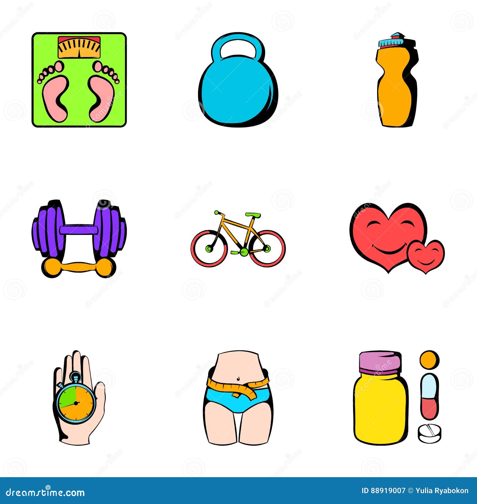 Exercise Icons Set, Cartoon Style Stock Vector - Illustration of ...