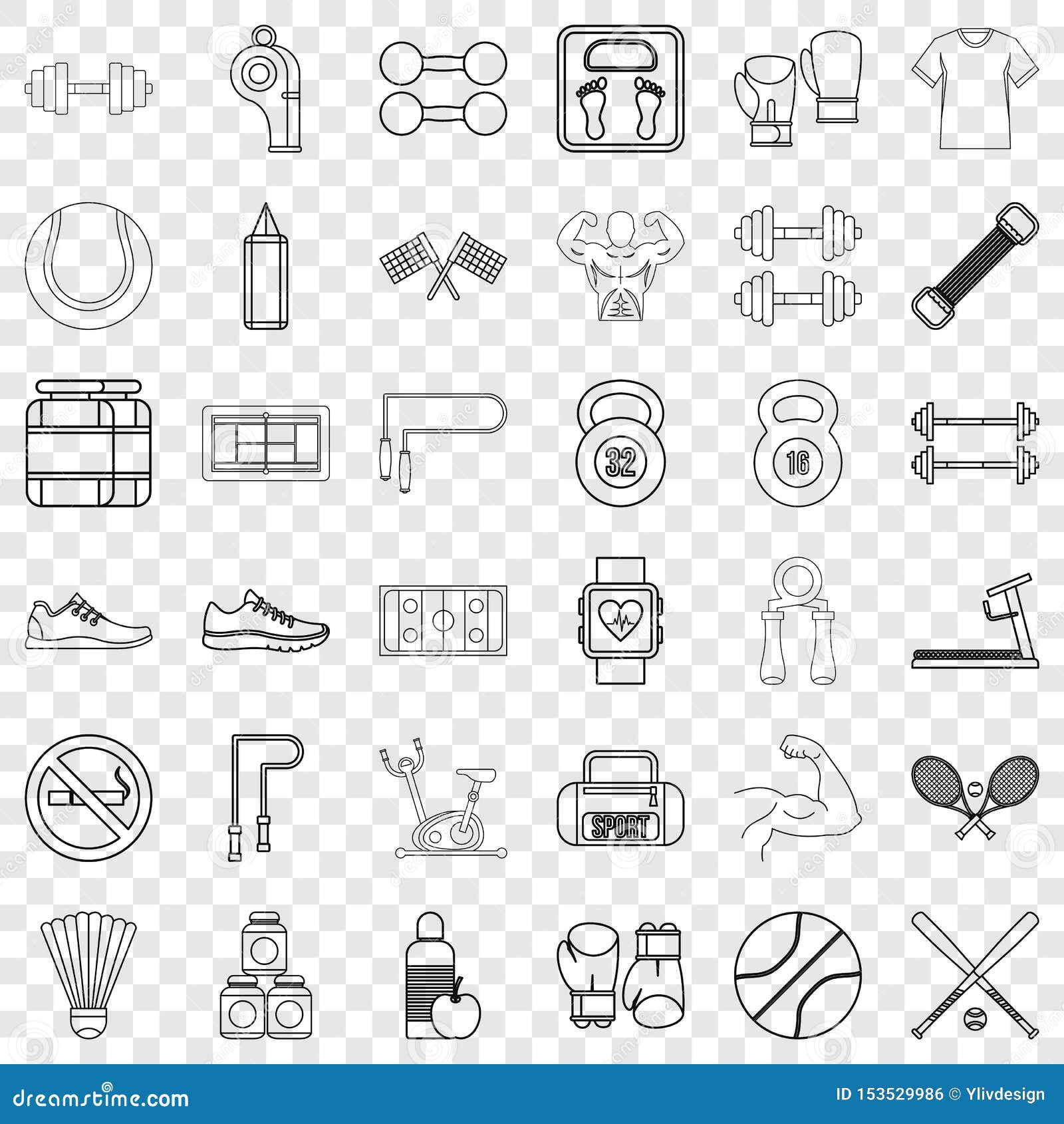 Exercise Icons Set, Outline Style Stock Vector - Illustration of apple ...