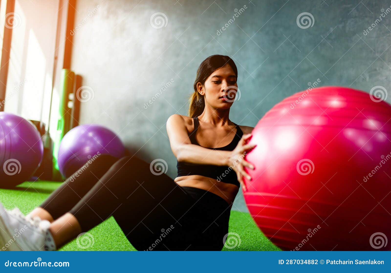 Joy of Exercise. Happy Young Woman Smiling from Exercising Stock Photo ...