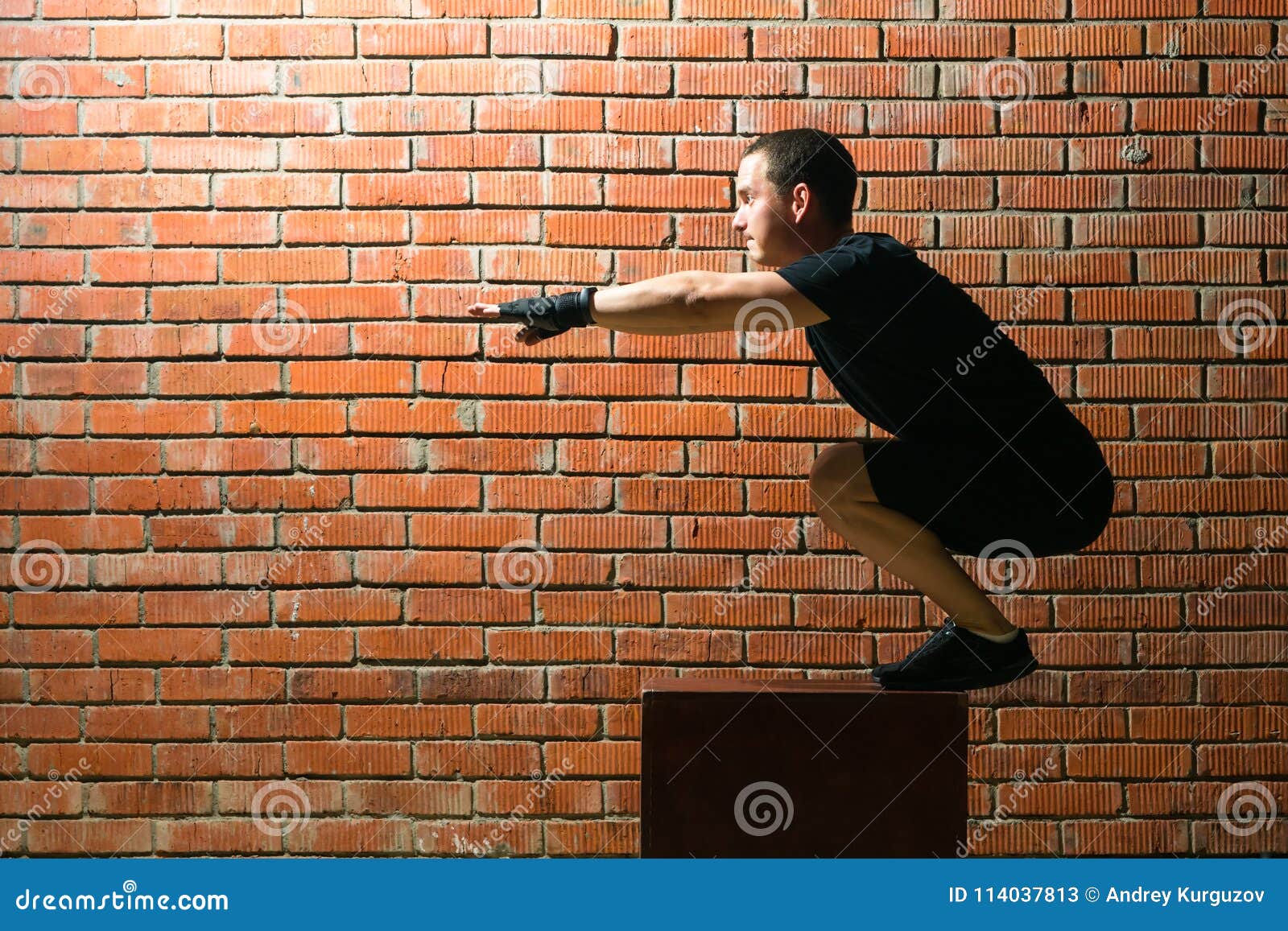 Exercise, Jumping Up, Against a Brick Wall Background Stock Image ...