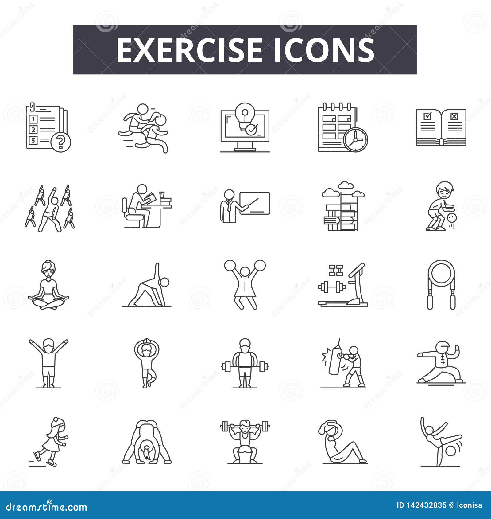 Exercise Line Icons for Web and Mobile Design. Editable Stroke Signs ...
