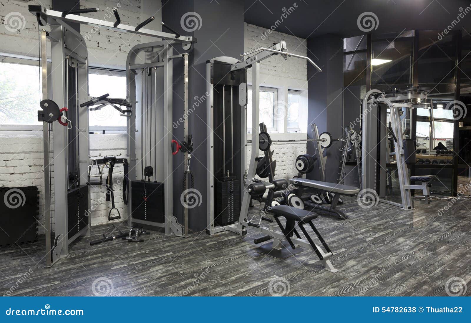 Exercise machines in a gym stock photo. Image of interior - 54782638