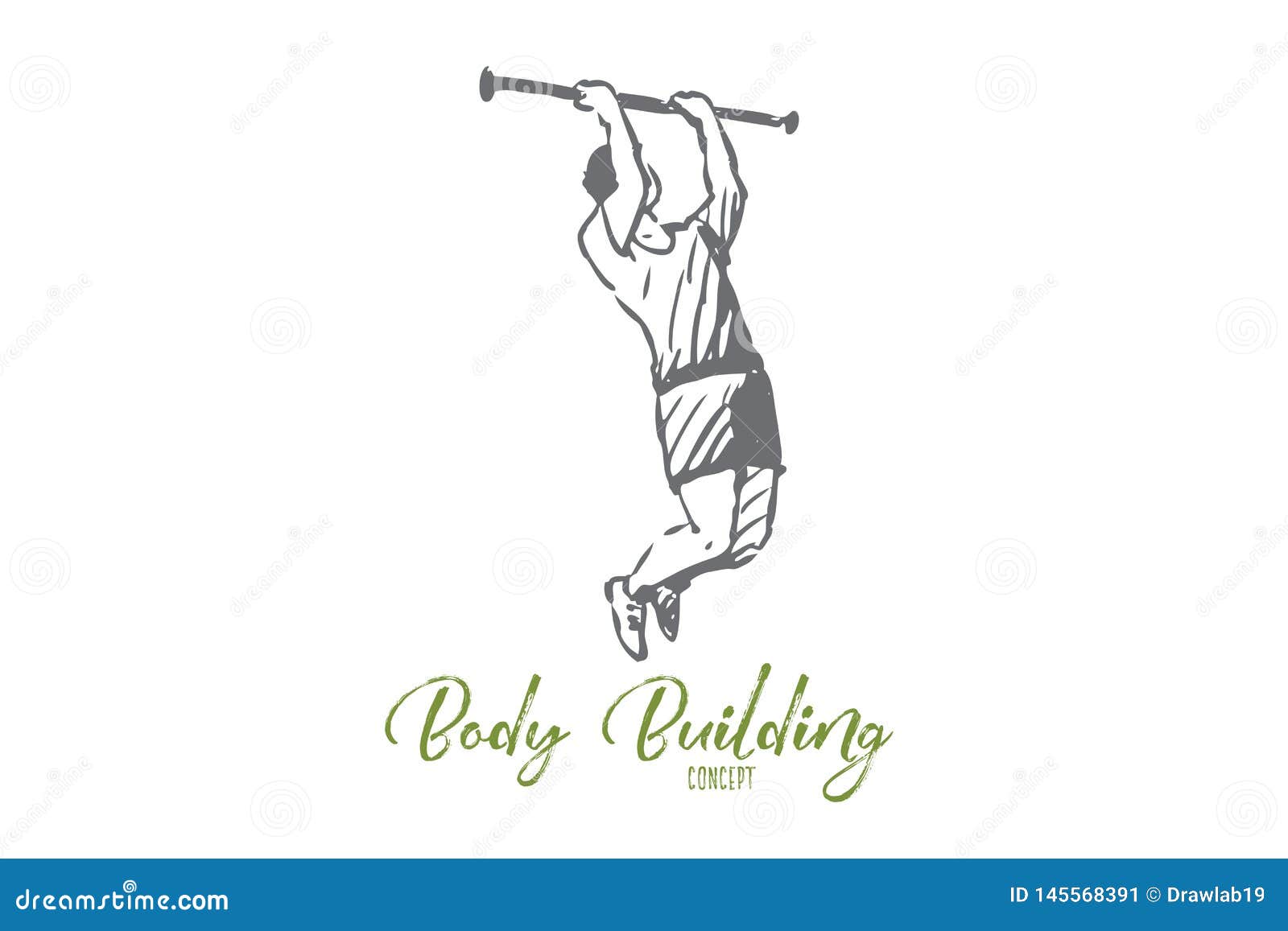 Exercise, Man, Pull Up, Sport, Bodybuilding Concept. Hand Drawn ...