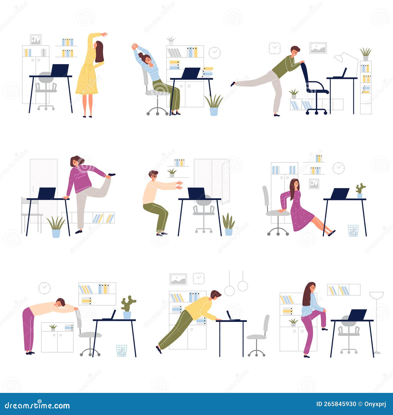 Exercise At Office. Managers Or Freelancer Spend Relax Active Time At ...