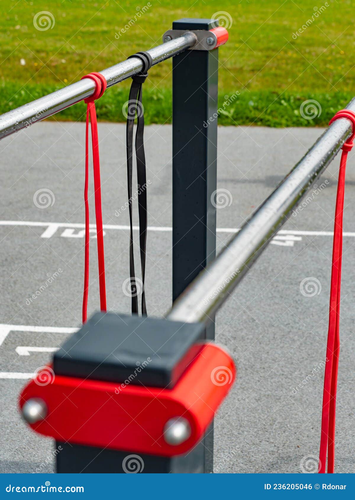 Exercise and Stretching Rubber Elastic Bands Hanging on a Workout Rail ...