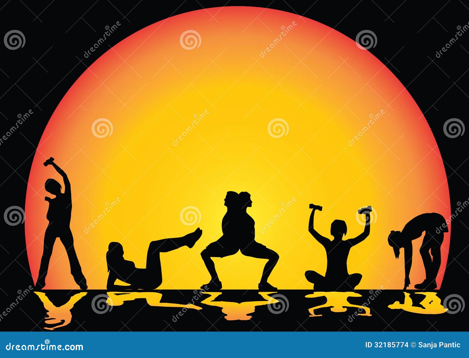 Exercise on sunrise stock vector. Illustration of person - 32185774