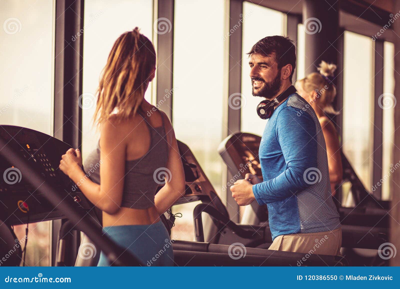 Exercise and talk. stock photo. Image of adult, female - 120386550