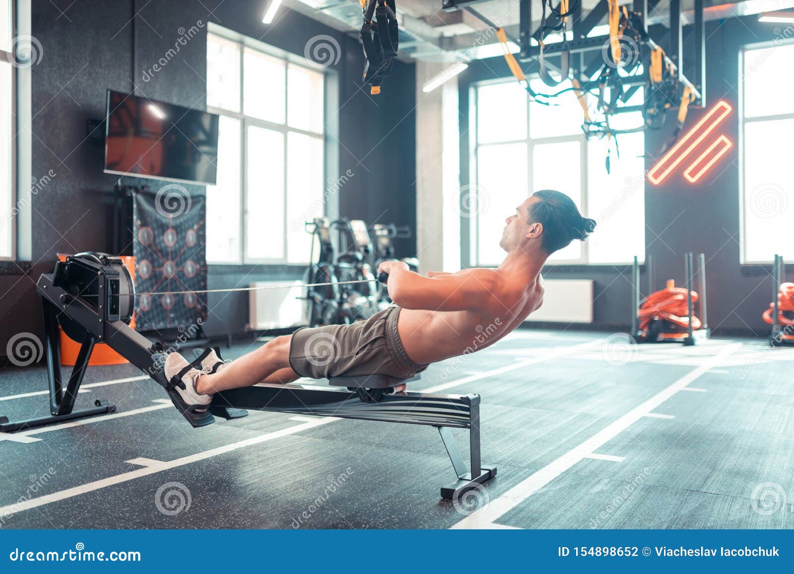 Strong Good Looking Man Pulling Weight on Himself Stock Photo - Image ...