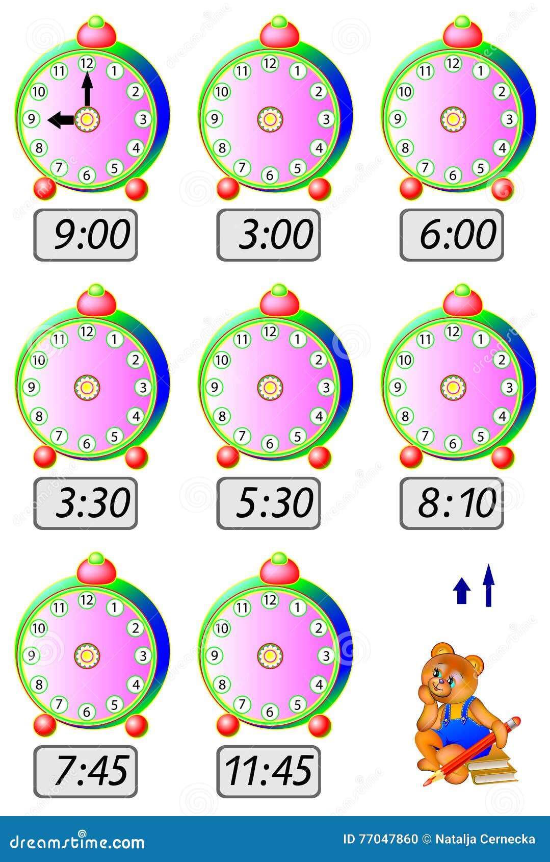 Exercises For Children - Need To Draw Clock Hands At The Corresponding ...