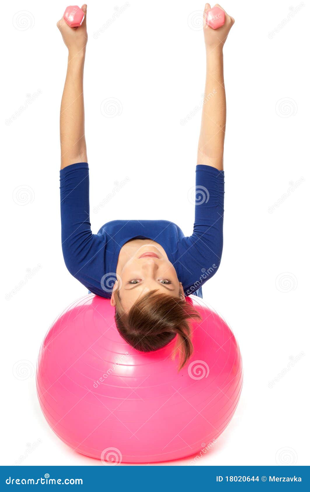 Exercises with Dumbbells on a Gymnastic Ball Stock Photo - Image of ...