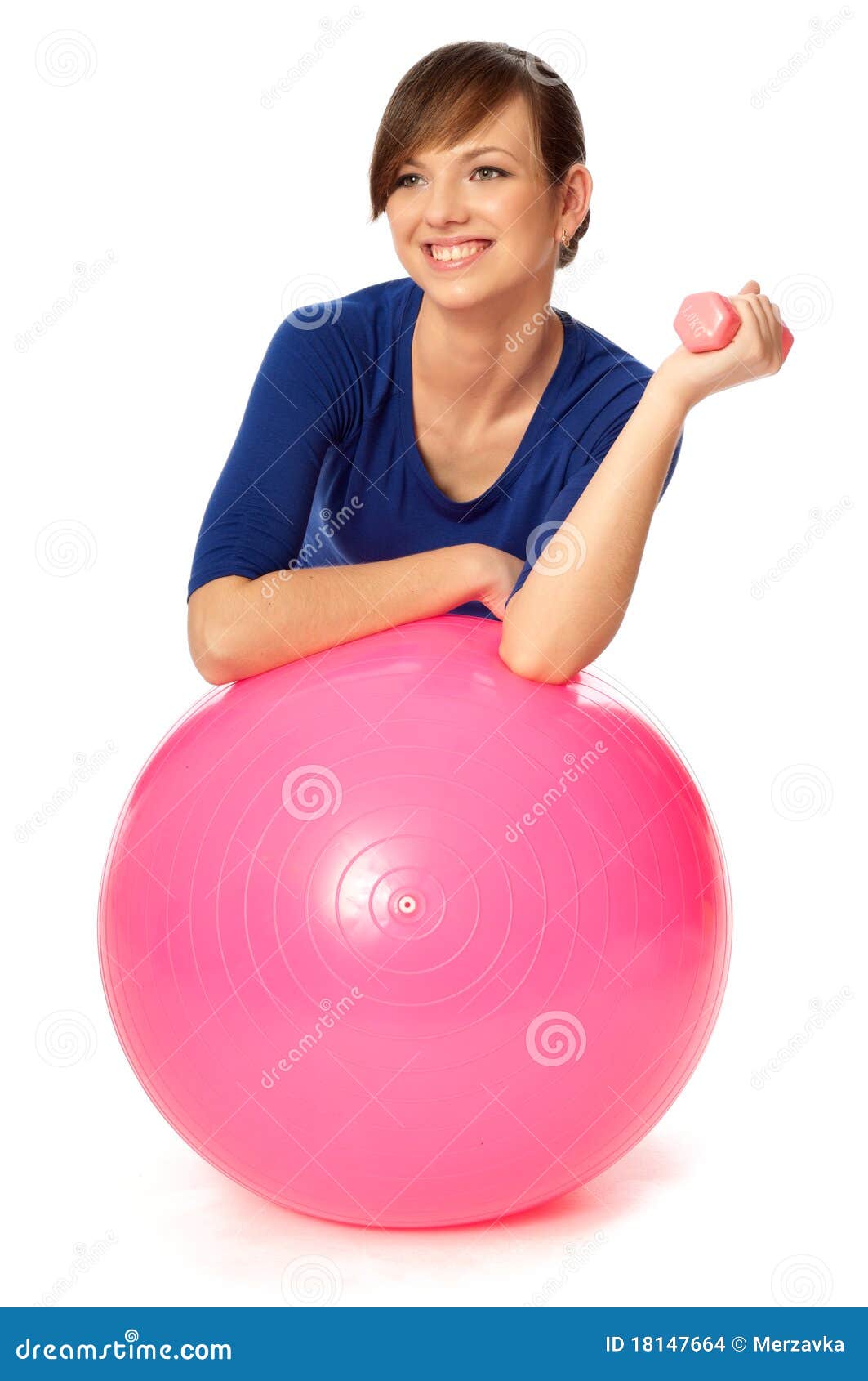 Exercises with Dumbbells on a Gymnastic Ball Stock Photo - Image of ...