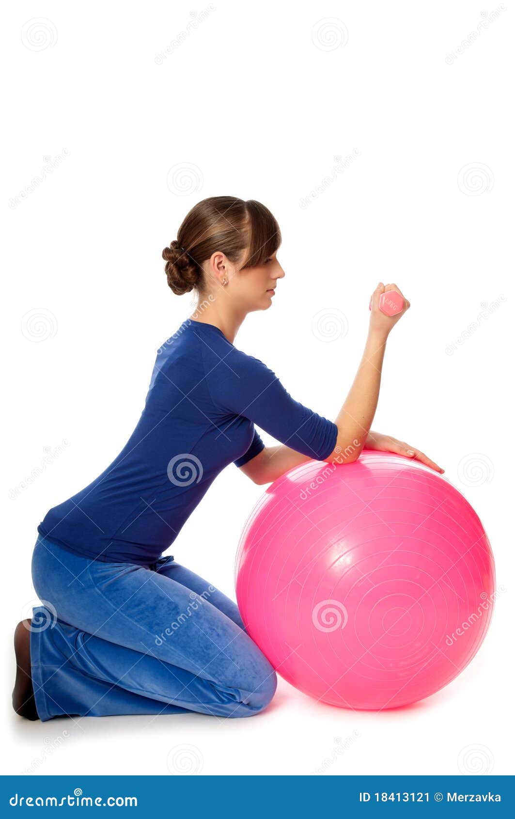 Exercises with Dumbbells on a Gymnastic Ball Stock Image - Image of ...