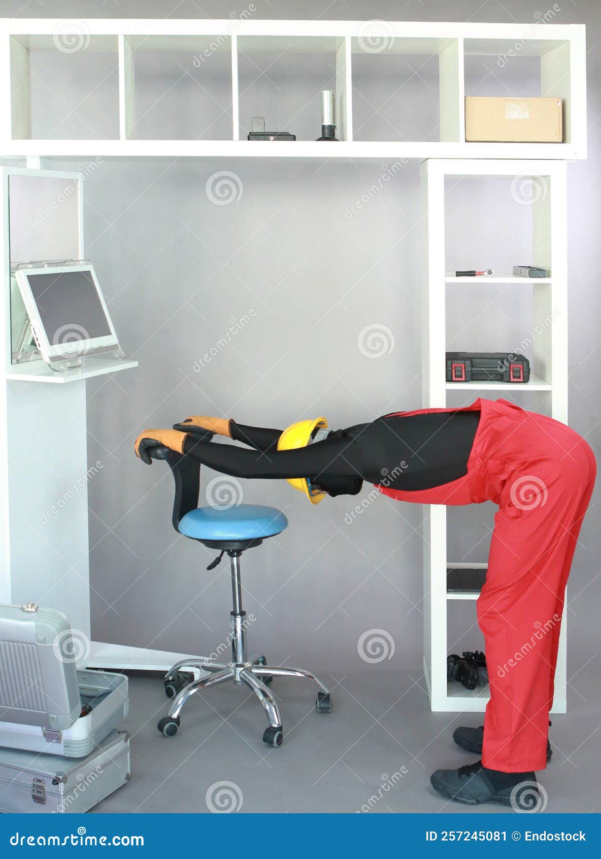Exercises with Stool in the Industrial Environment Stock Image - Image ...