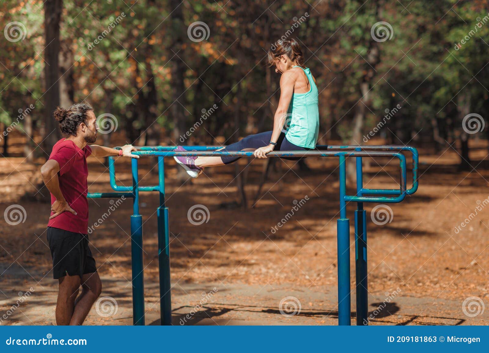 Exercising on Parallel Bar in the Park Stock Image - Image of active ...