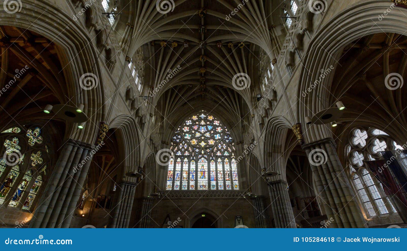 Mid View of Stained Glass West Window in Exeter Cathedral Editorial ...