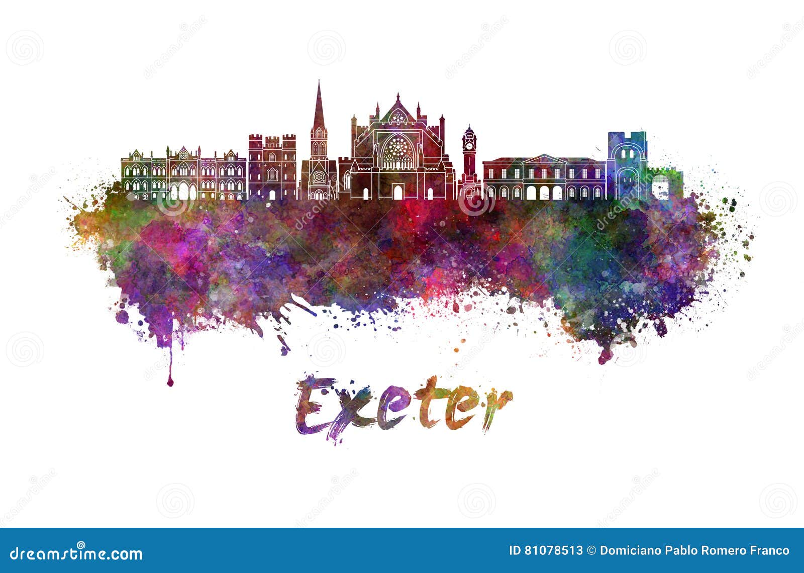 Exeter Skyline in Watercolor Stock Illustration - Illustration of ...