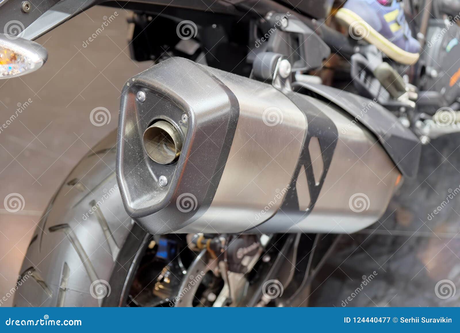 Exhaust Pipe Sport Motorcycle. Closeup View, Back View Stock Image ...