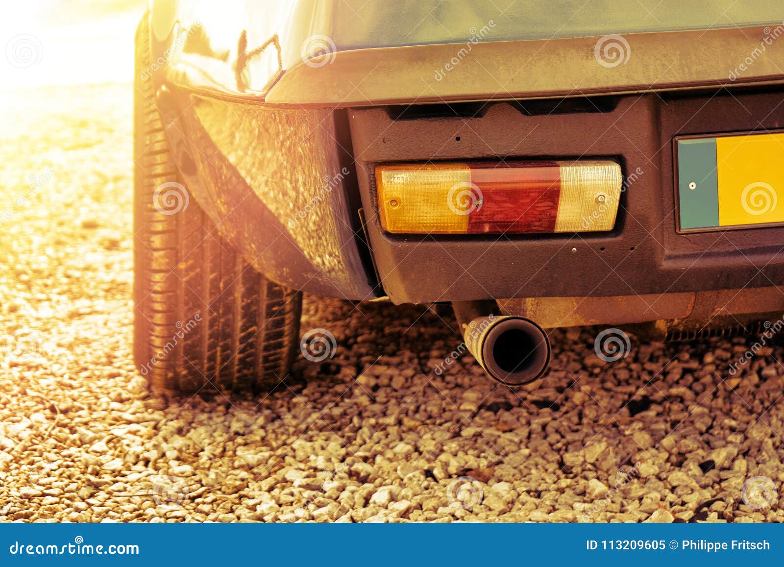 Exhaust and Rear Light of a Blue Youngtimer Car Stock Image - Image of ...