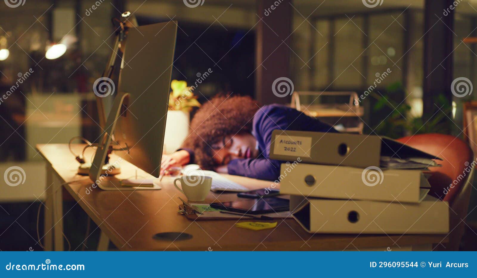Exhausted Accounts Manager Sleeping on Her Desk Infront of a Computer ...