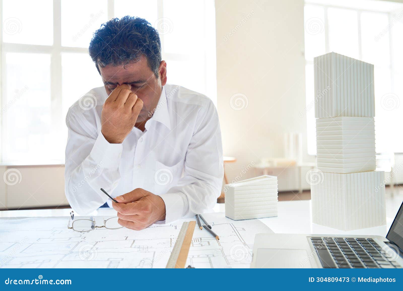 Exhausted Architect Rubbing Eyes Stock Image - Image of indian ...