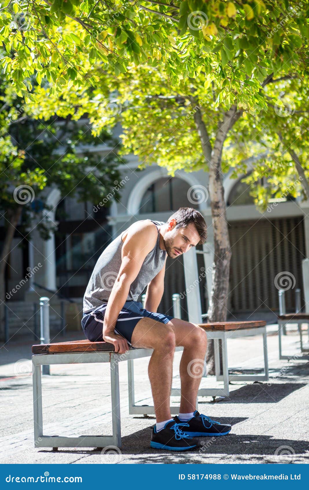 Exhausted Athlete Resting on a Bench Stock Photo - Image of outdoors ...