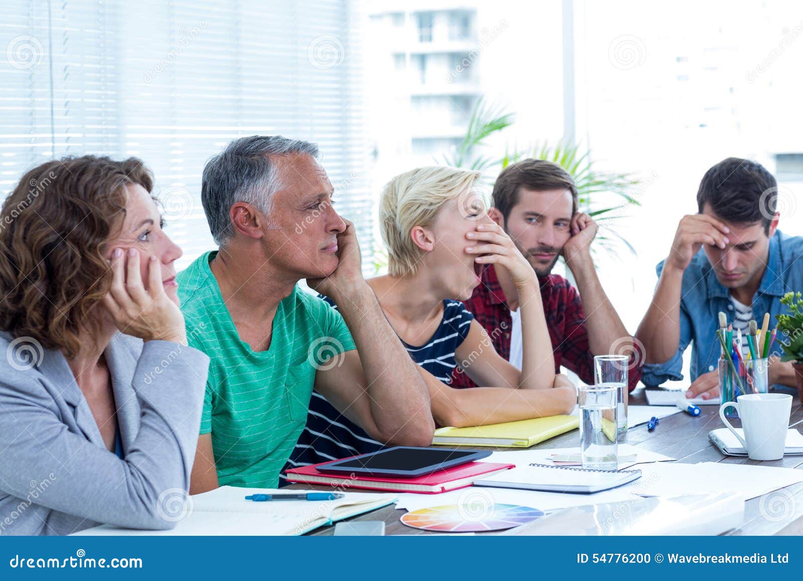 Exhausted Business Team in Office Stock Photo - Image of brainstorming ...
