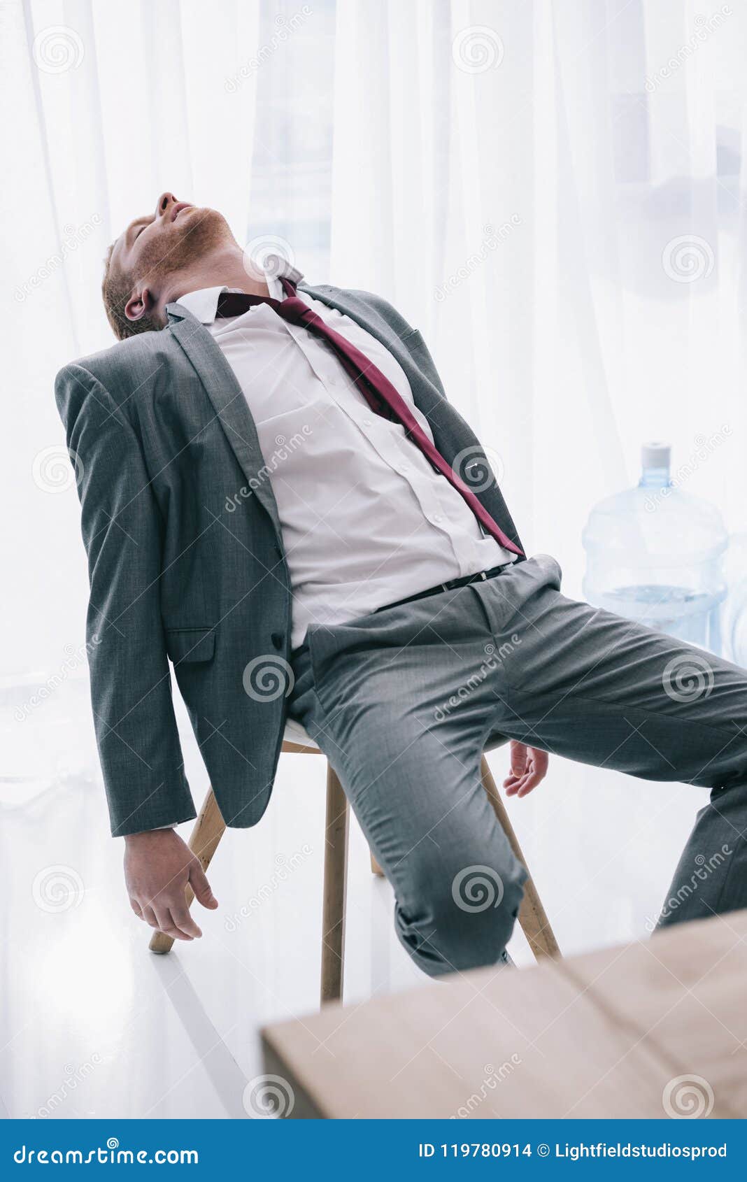 Exhausted Businessman Sleeping on Chair Stock Photo - Image of back ...