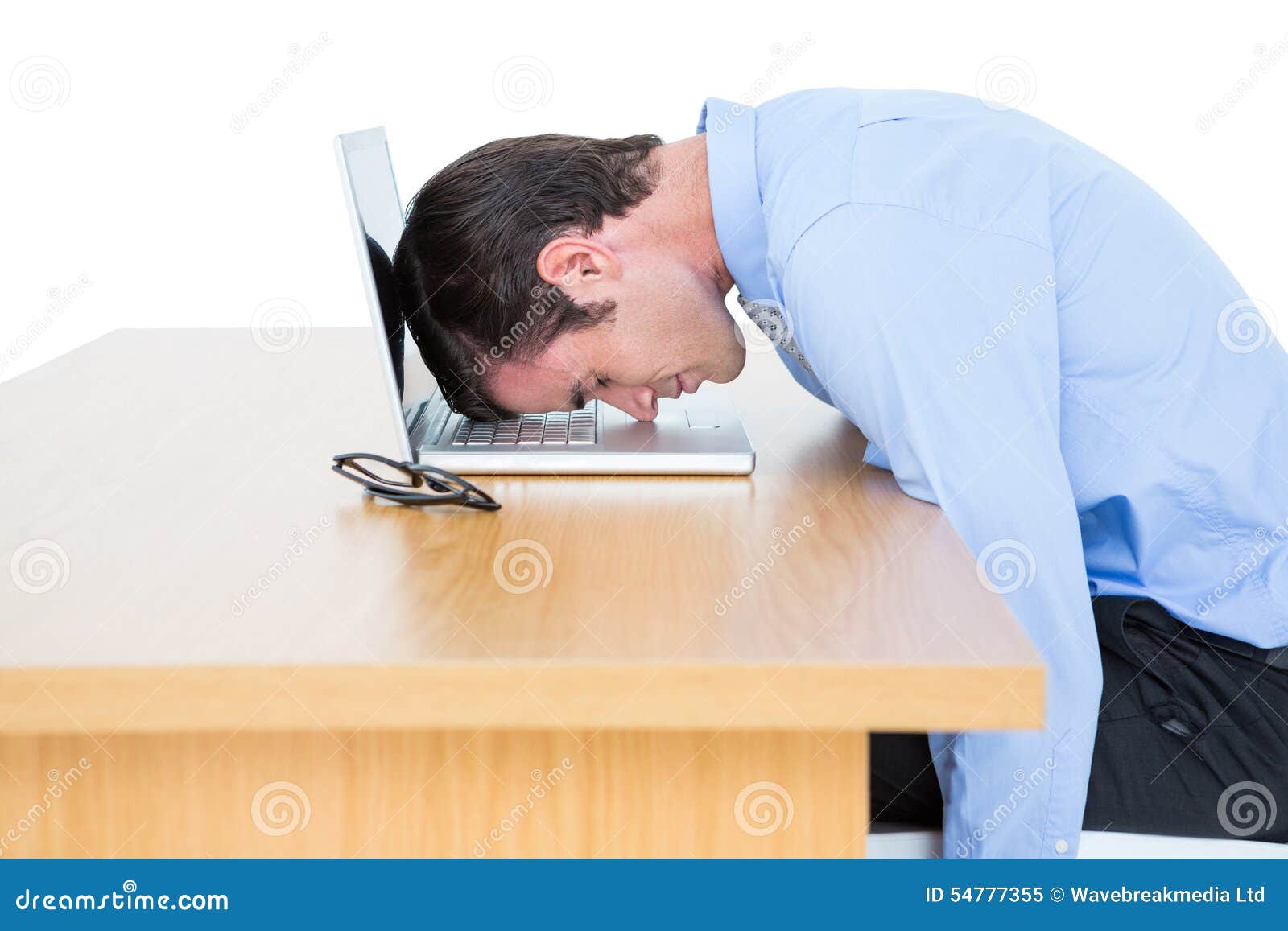 Exhausted Businessman Sleeping Head on Laptop Stock Image - Image of ...