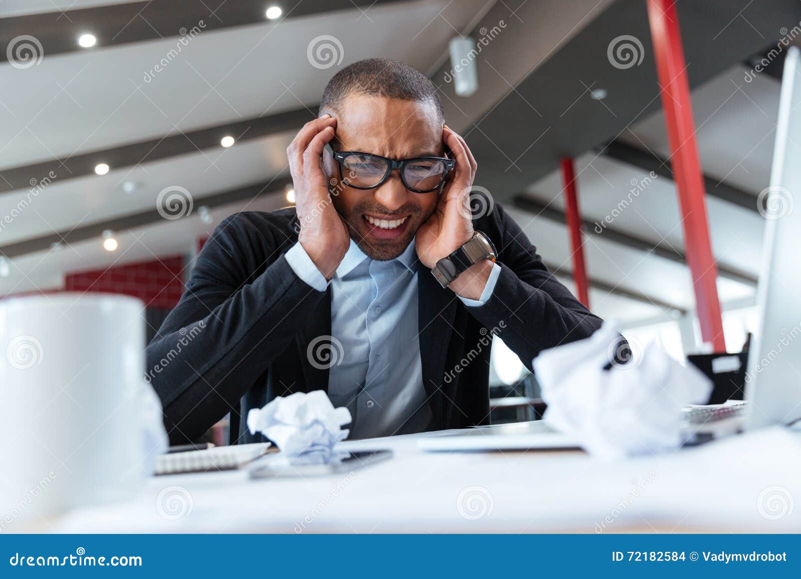 Exhausted Businessman at Work Stock Photo - Image of frustration ...