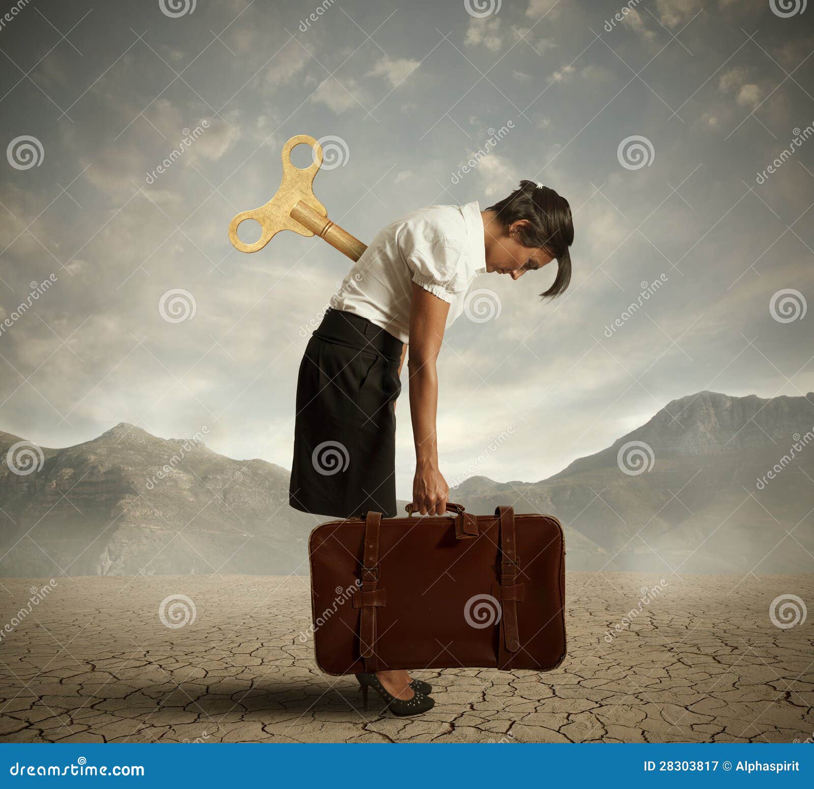 Exhausted businesswoman stock image. Image of luggage - 28303817