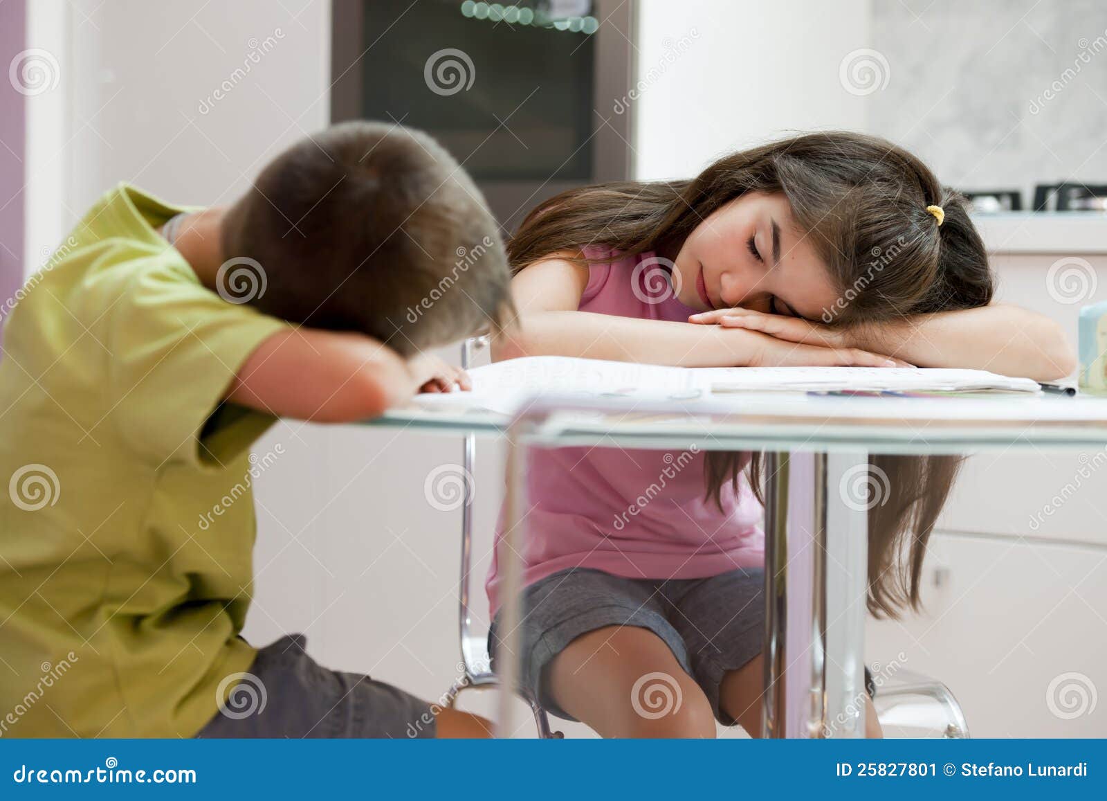 Exhausted Children Studying Stock Image - Image of learning, people ...