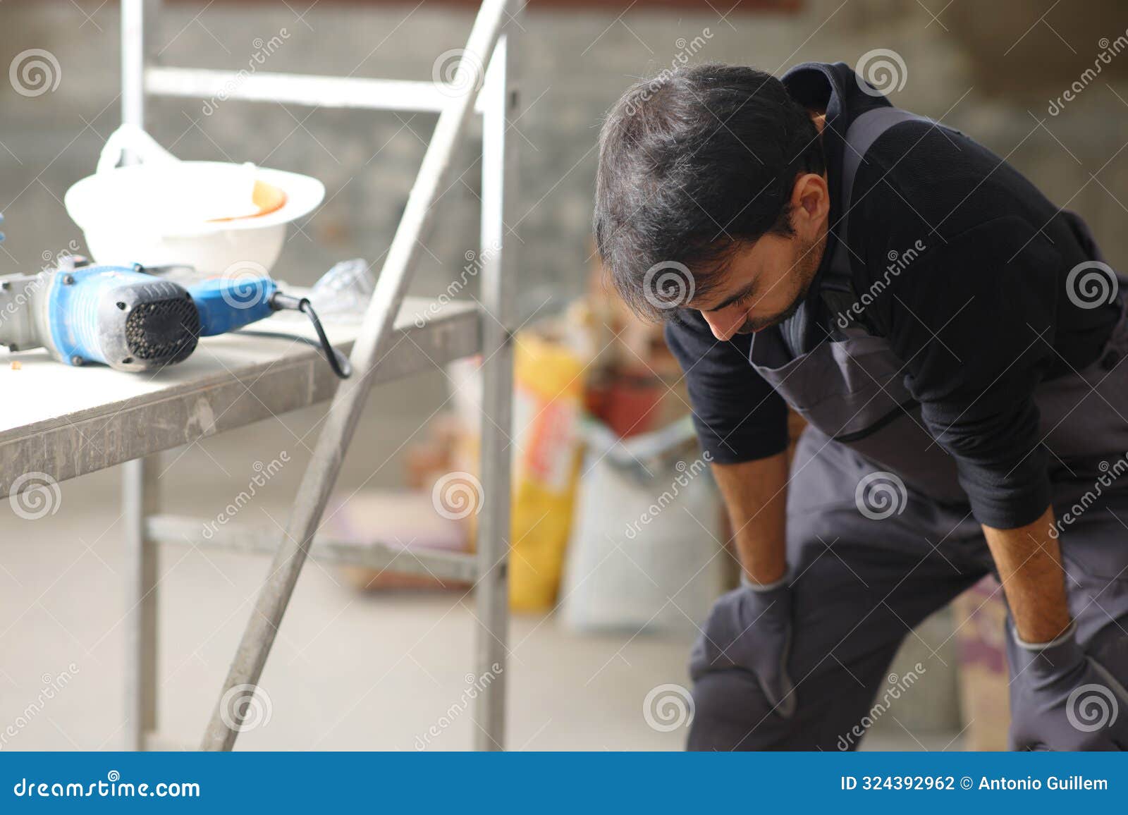 Exhausted Construction Worker Resting Stock Photo - Image of hard, work ...