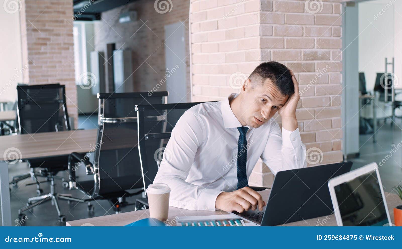 Exhausted Depressed Male Sitting at the Office Stock Image - Image of ...