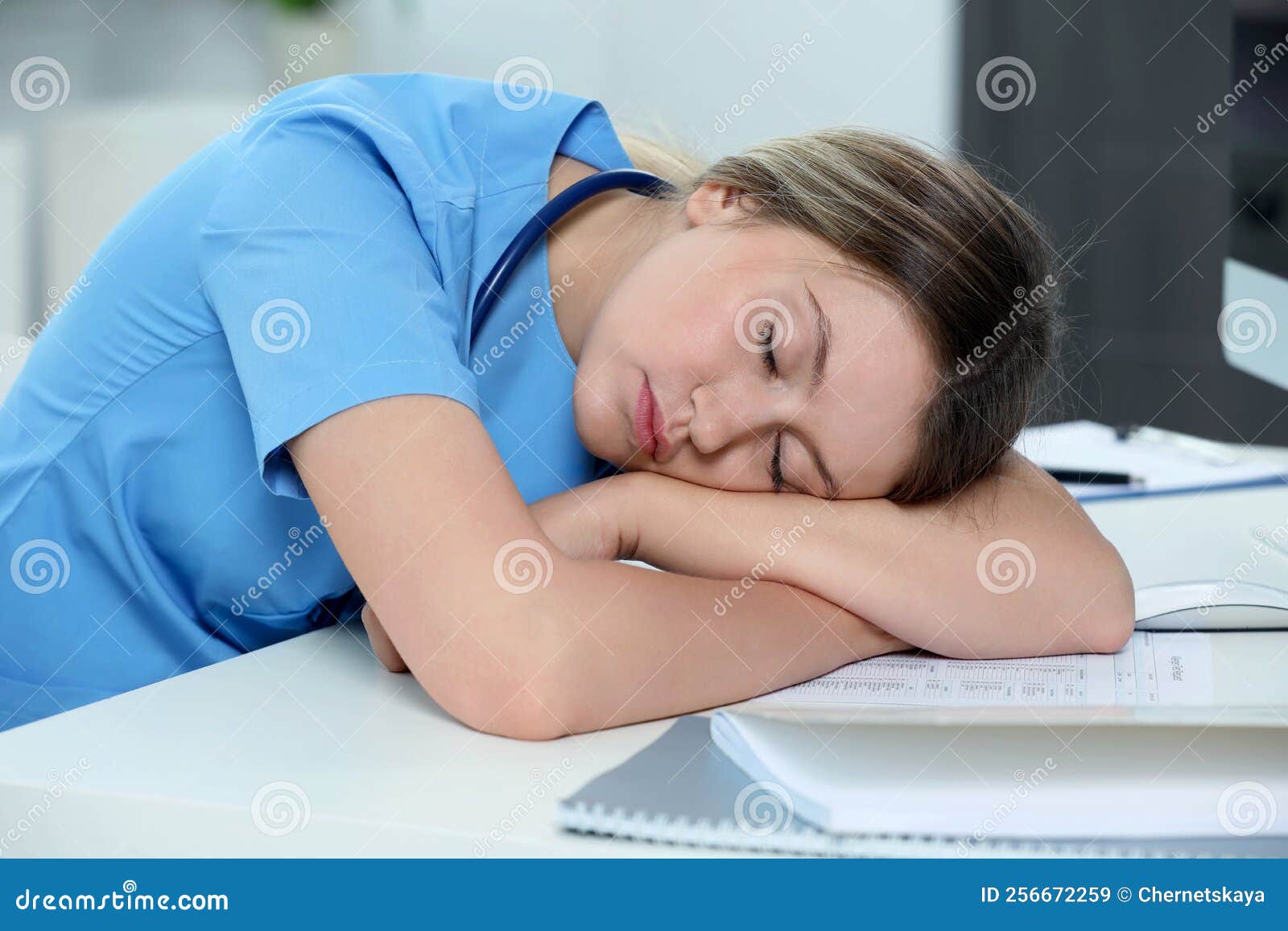 Exhausted Doctor Sleeping at Workplace in Hospital Stock Image - Image ...