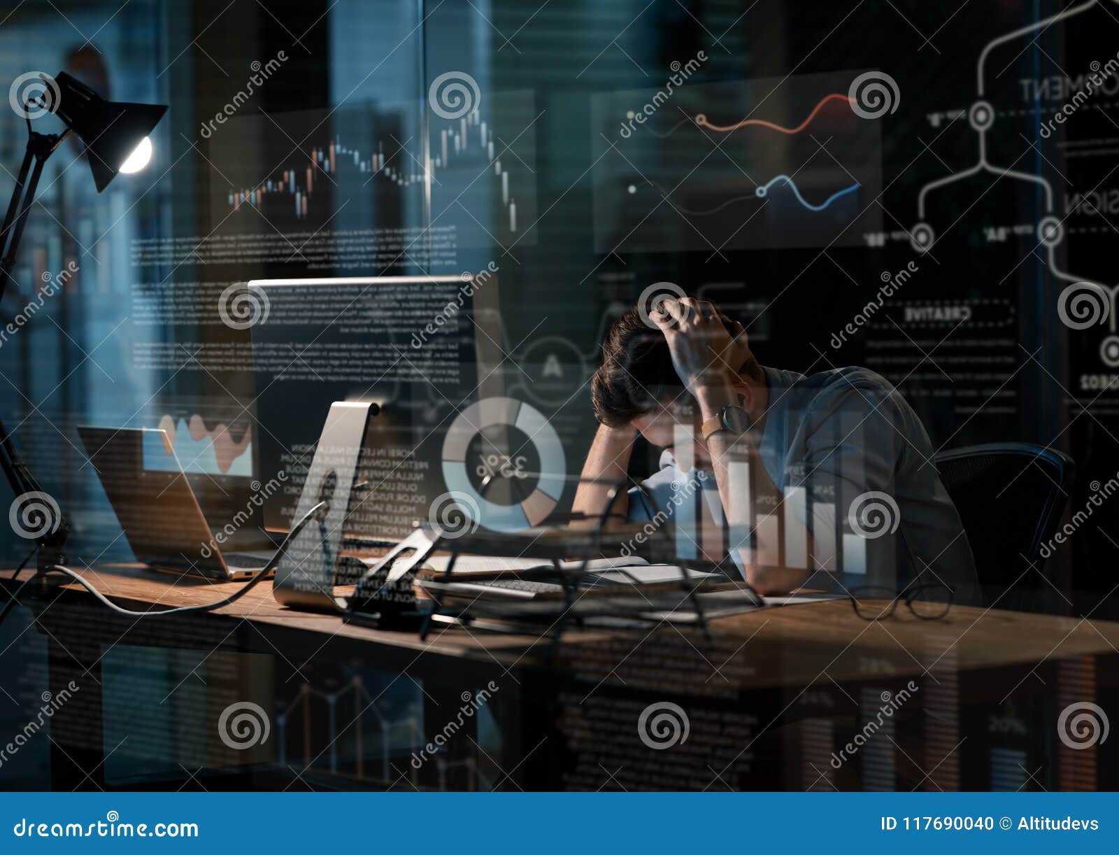 Exhausted Employee Holding Head Stock Photo - Image of lifestyle, late ...