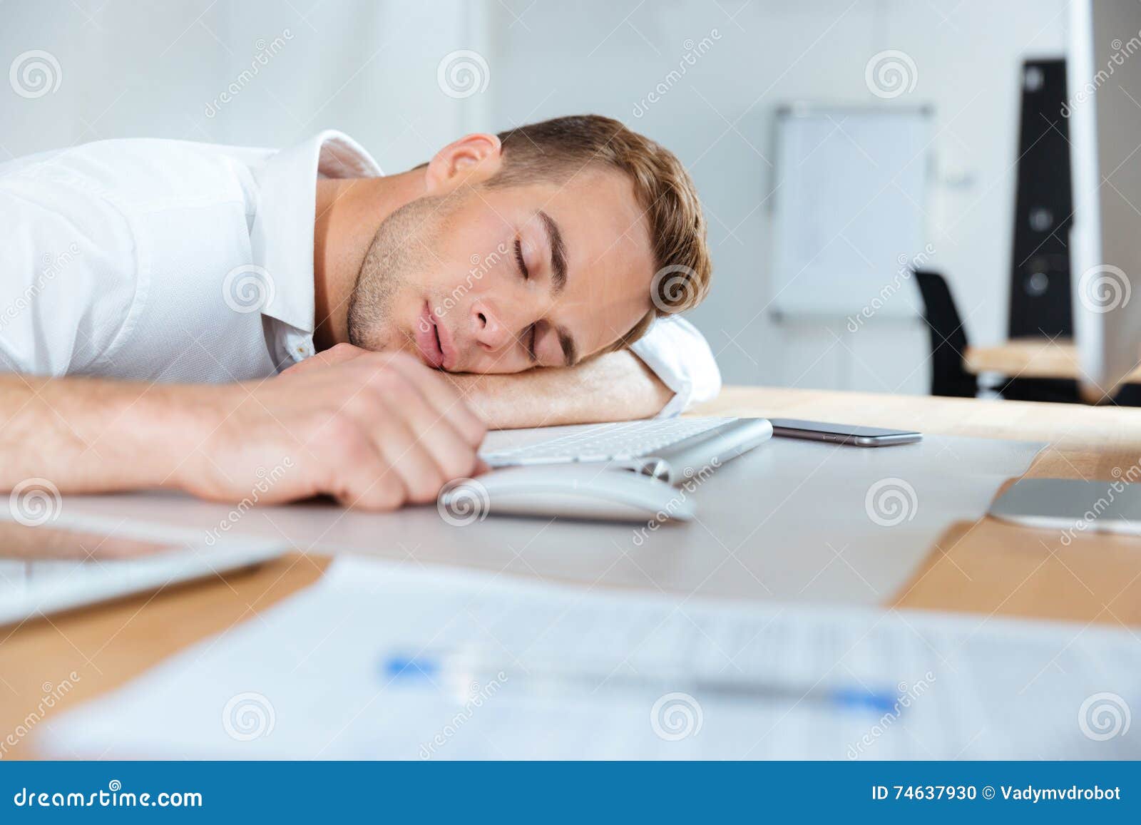 Exhausted Fatigued Young Businessman Sleeping on the Table Stock Photo ...