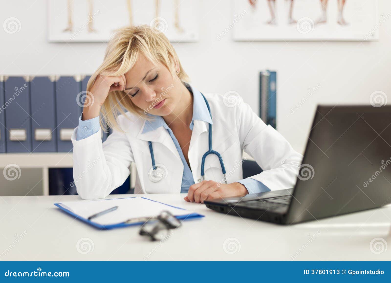 Exhausted female doctor stock image. Image of female - 37801913