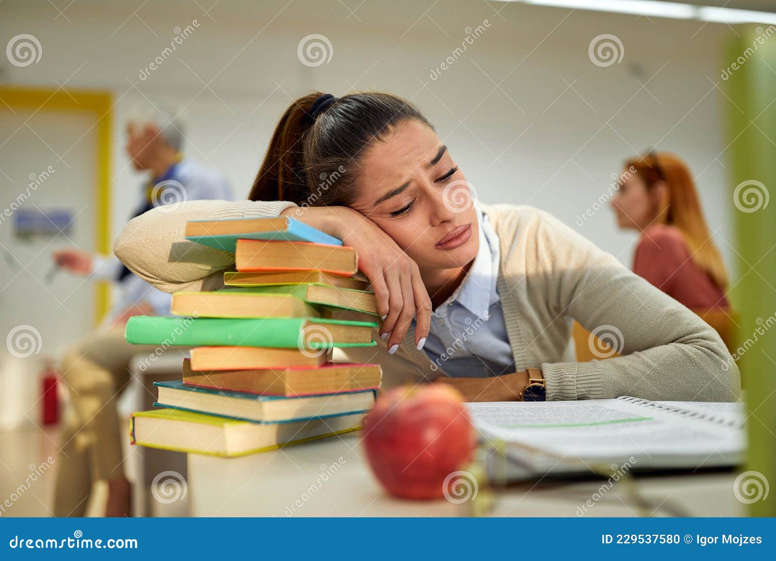 Exhausted Female Student at the Lecture Break Stock Photo - Image of ...